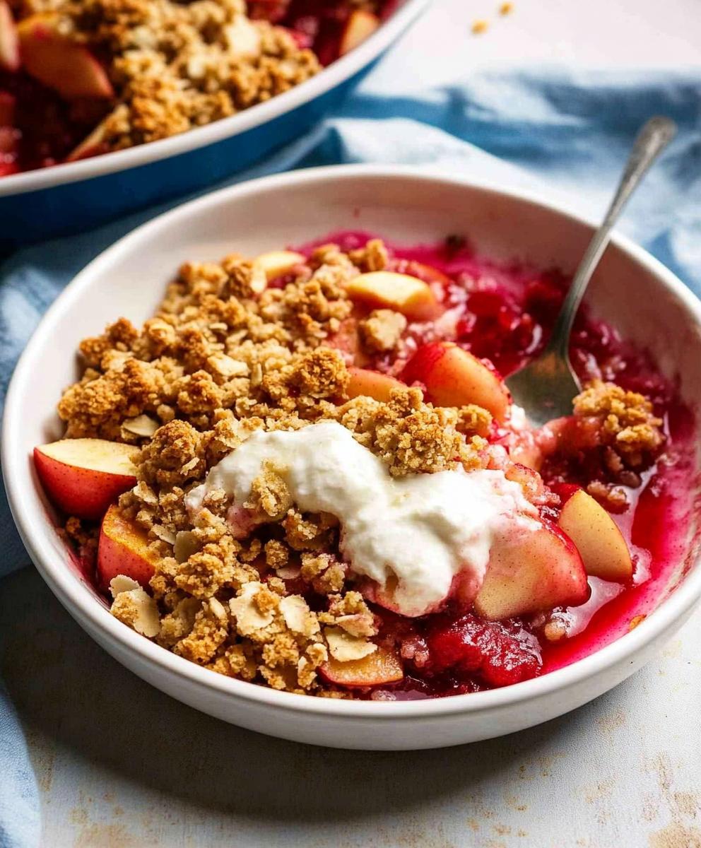 Apple And Rhubarb Crumble Recipe - dailydishrecipe.com