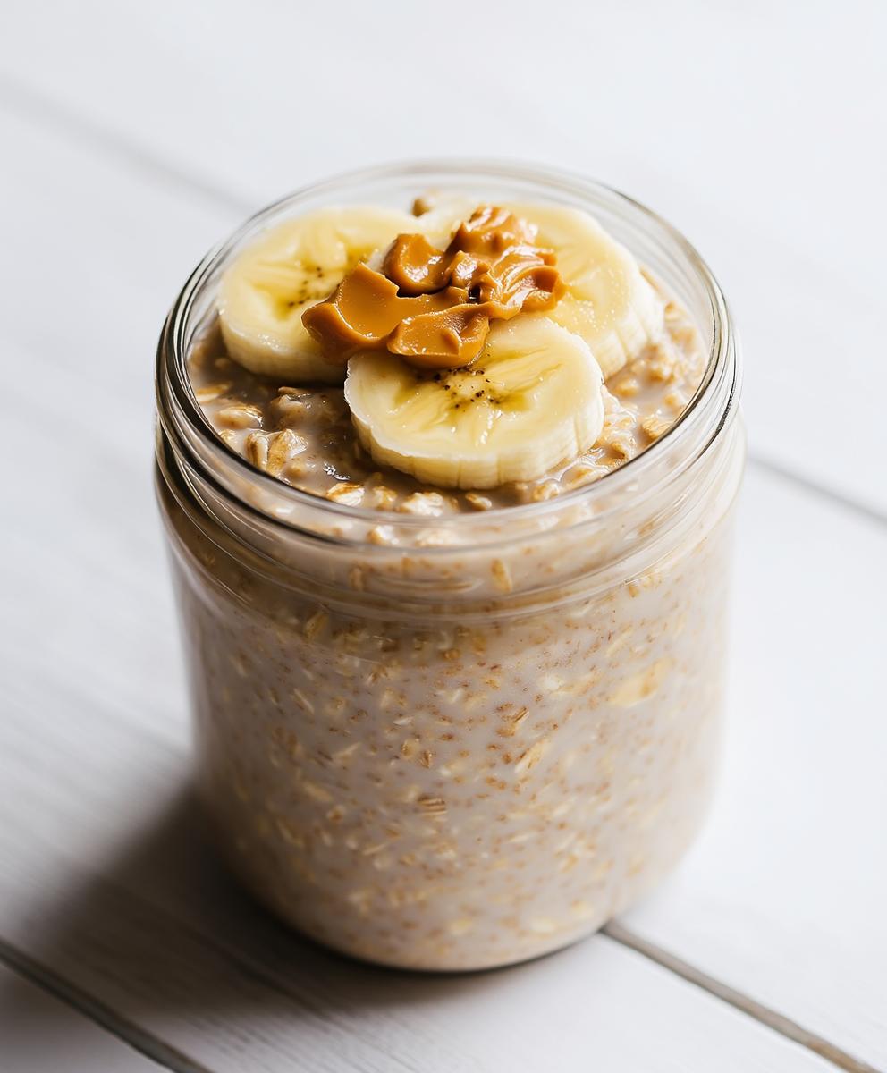 Banana Peanut Butter Overnight Oats Recipe - dailydishrecipe.com