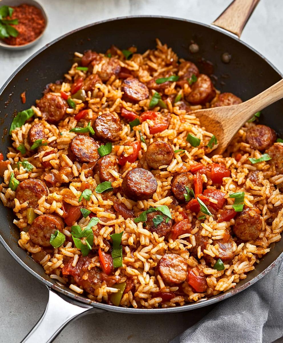 Cajun Sausage And Rice Skillet Recipe - dailydishrecipe.com