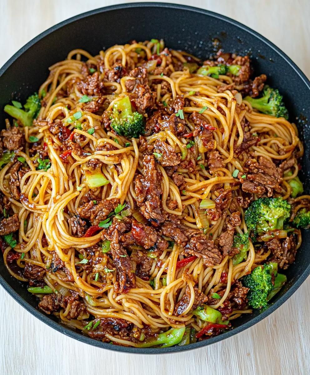 Caramelised Sticky Beef Noodles Recipe - dailydishrecipe.com