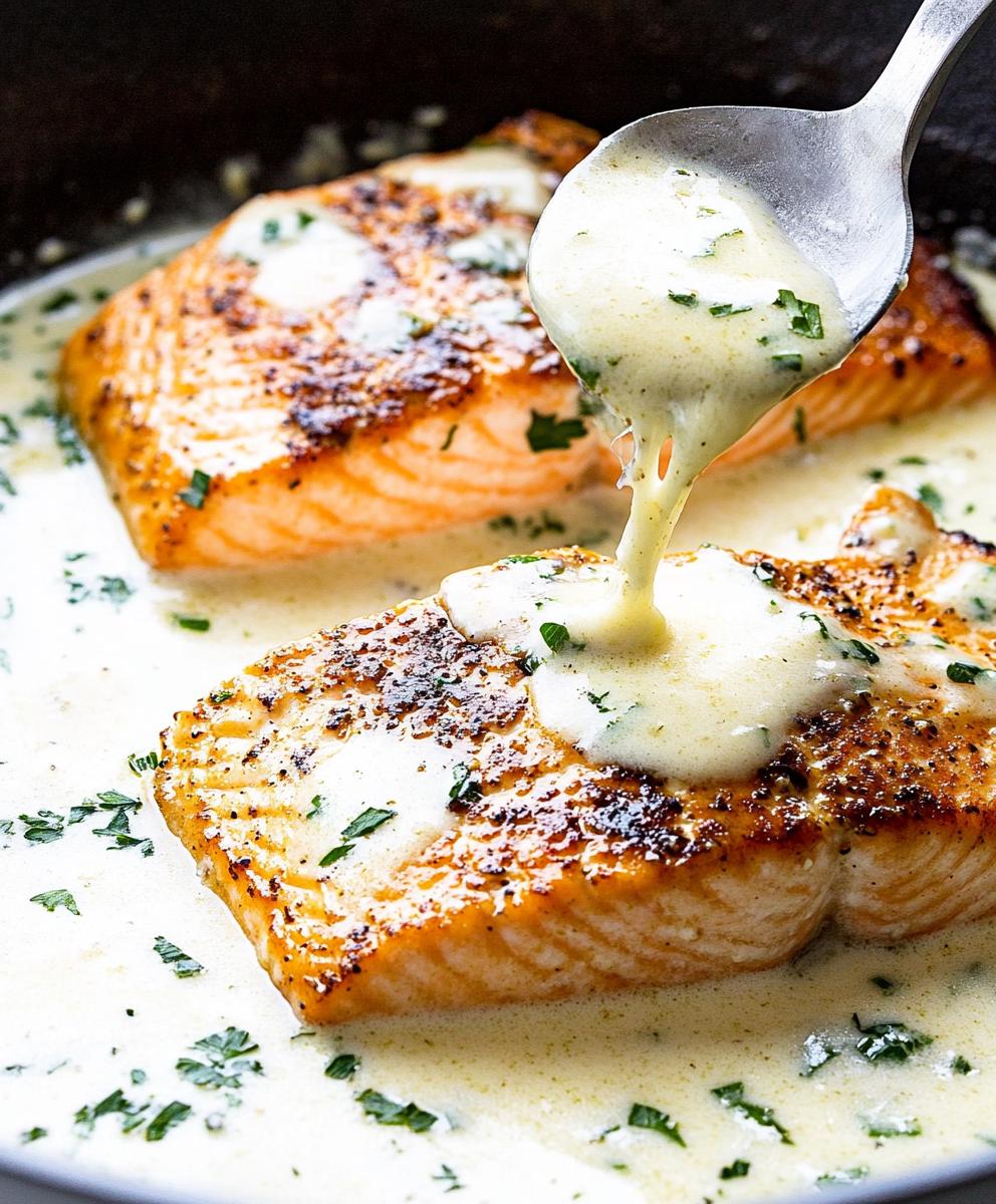 Creamy Garlic Butter Salmon Recipe - dailydishrecipe.com