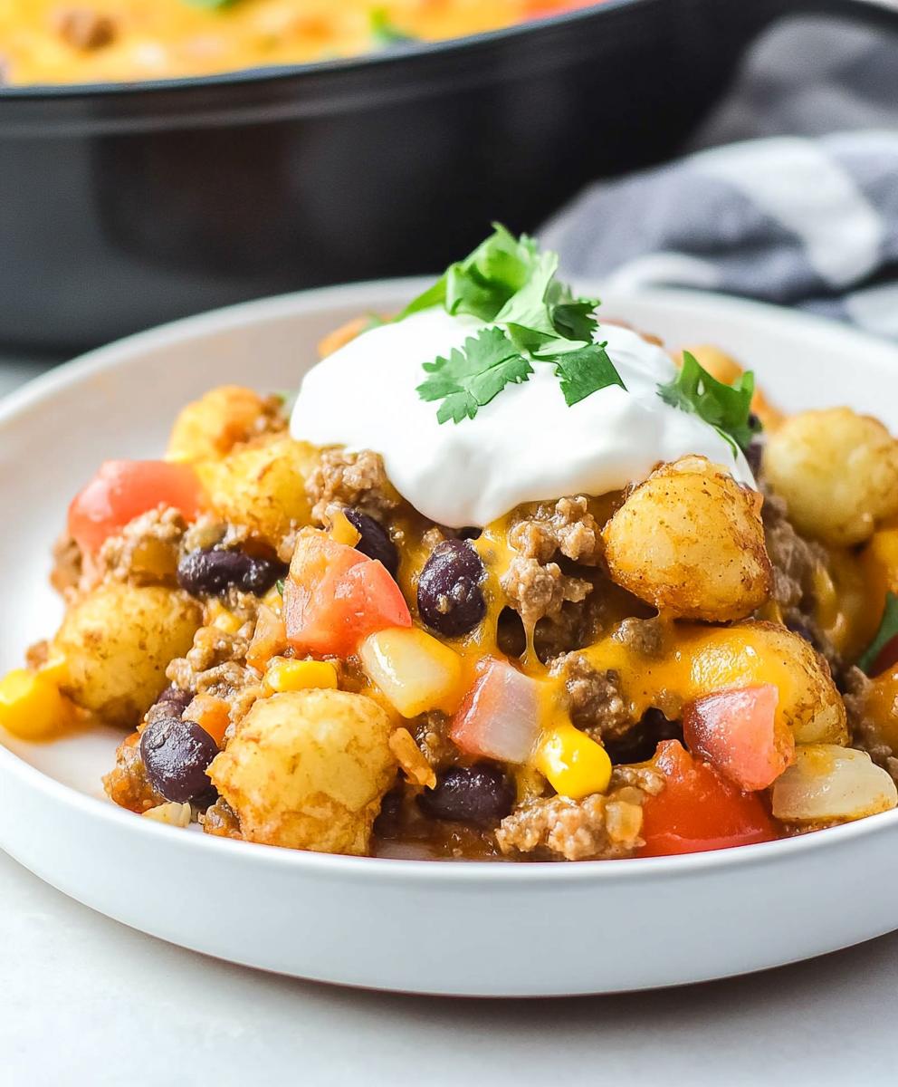 Crockpot Tex Mex Tater Tot Casserole Recipe - dailydishrecipe.com