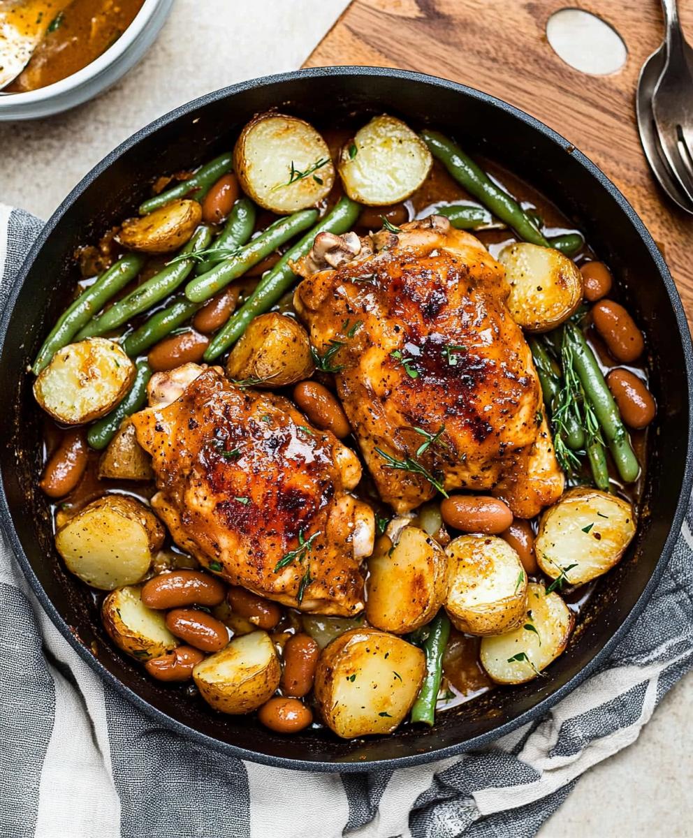 Honey Mustard Chicken, Beans And Potatoes Recipe - dailydishrecipe.com