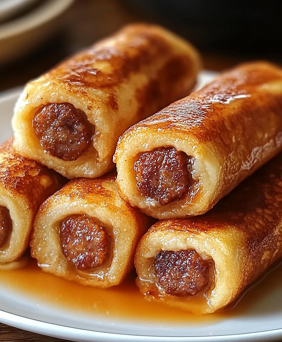 Sausage French Toast Roll-ups Recipe - dailydishrecipe.com