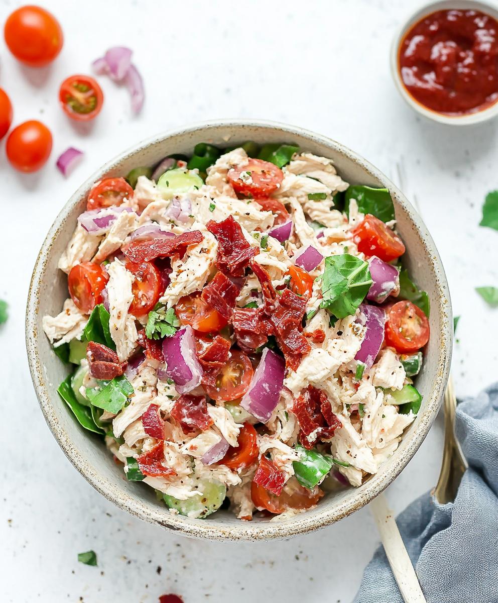 Shredded Blt Chicken Salad Recipe - dailydishrecipe.com