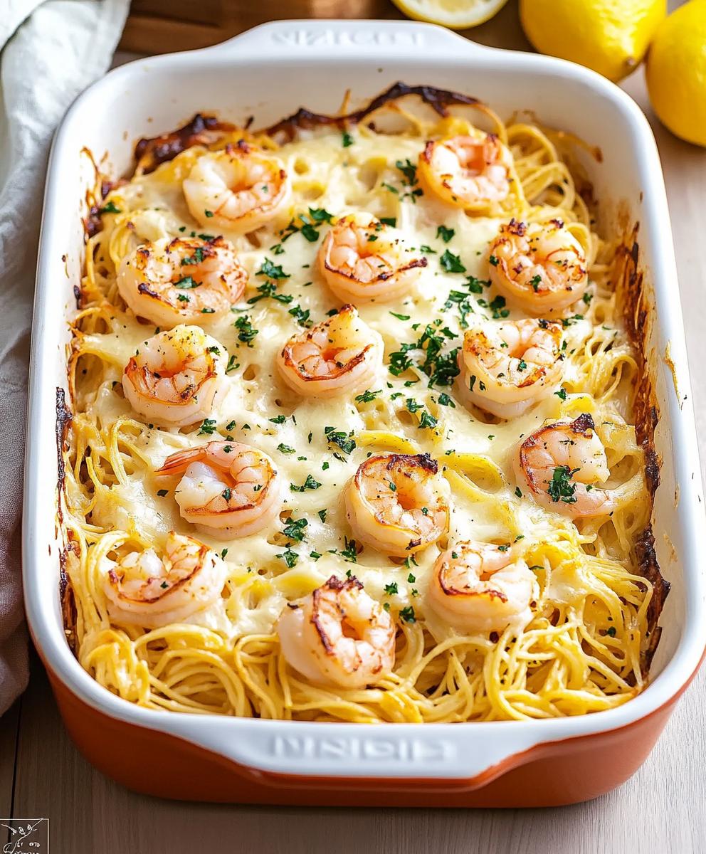 Shrimp Scampi Pasta Bake Recipe - dailydishrecipe.com
