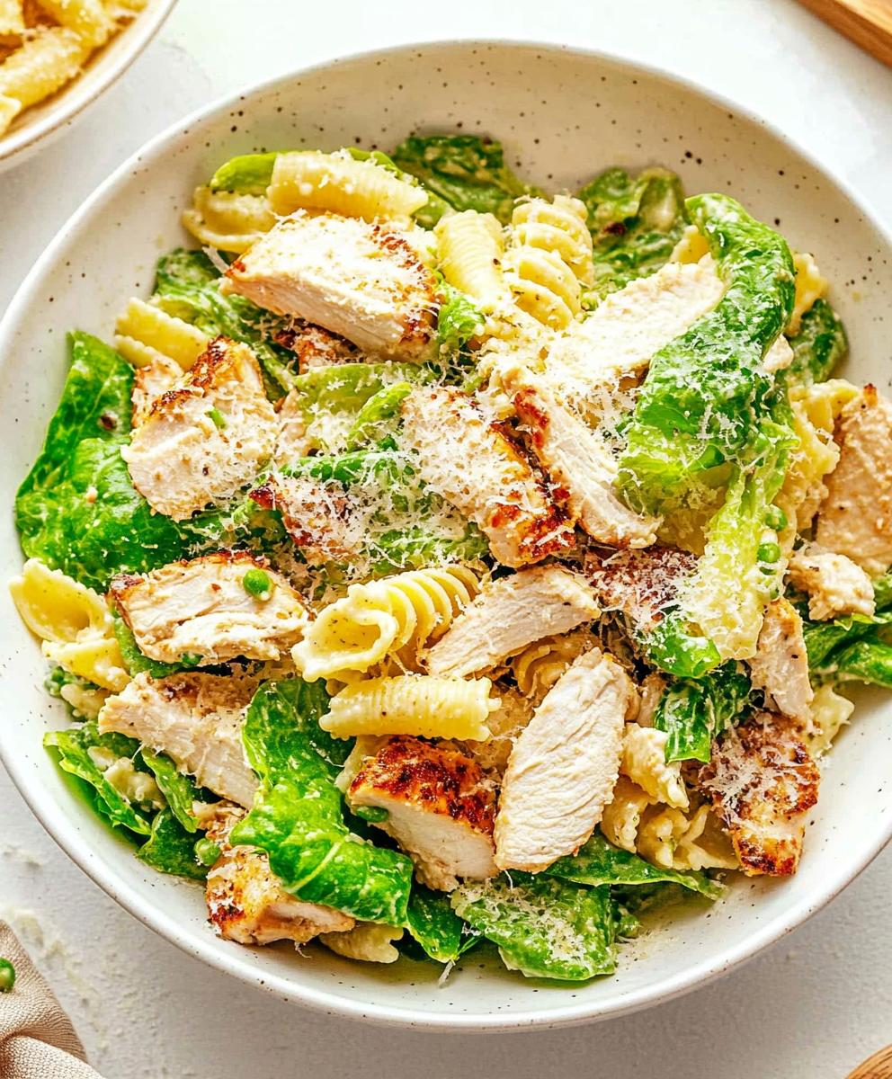 Chicken Caesar Pasta Salad Recipe - dailydishrecipe.com