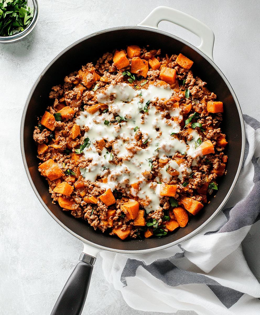 Ground Turkey Sweet Potato Skillet Recipe - dailydishrecipe.com