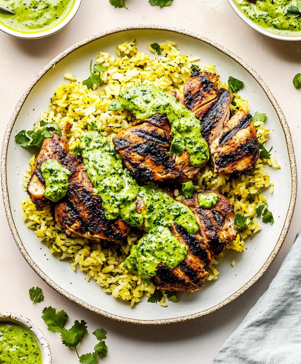 Peruvian Chicken & Rice With Green Sauce Recipe - dailydishrecipe.com